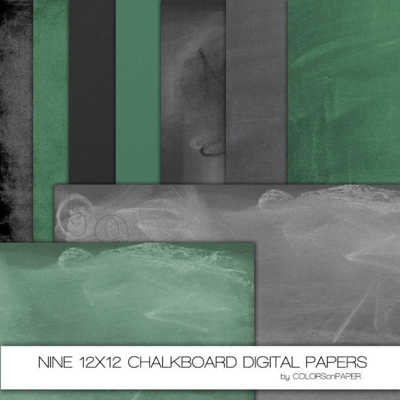 Chalkboard Digital Paper Pack in Green and Black. 12x12. Instant ...