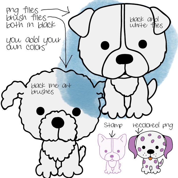 So Cute. Precious Puppies Digital Clipart, Brushes and Stamps. Png ...