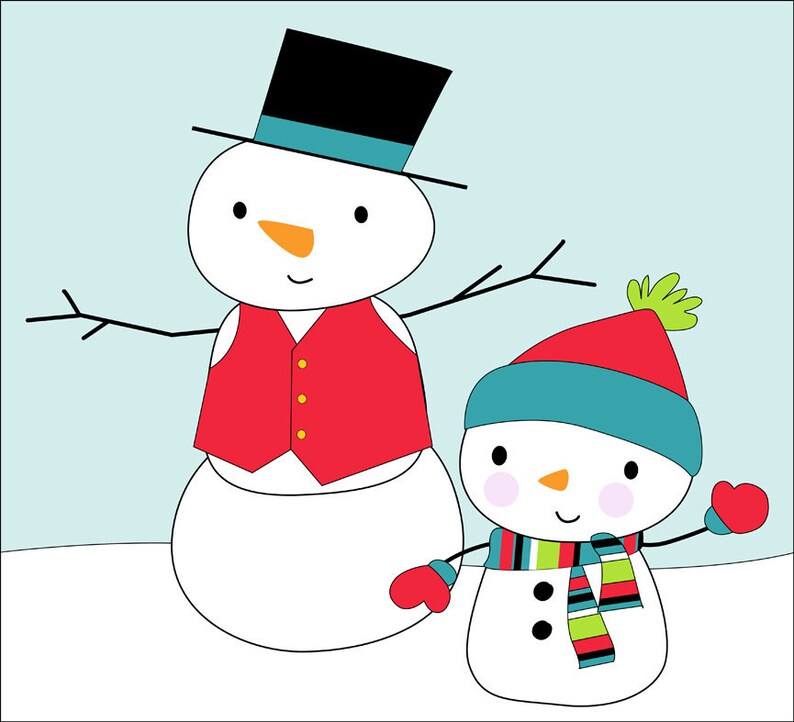 Christmas Digital Clipart, Cute Snow Family With Tree and Snowflakes ...