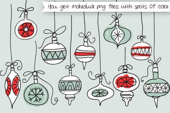 Doodle Christmas Bulbs. Digital Clipart, Brushes & Stamps. Instant ...