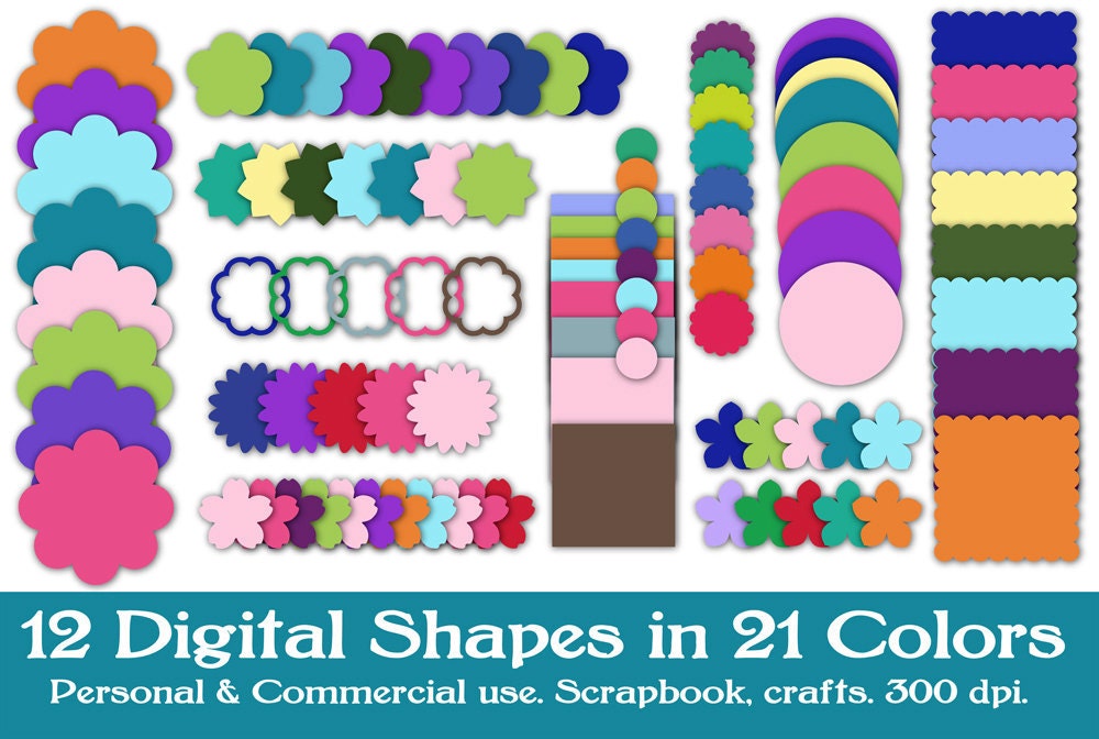 Digital Clip Art Shapes. Instant Download, 21 Colors. Same Colors Ship ...