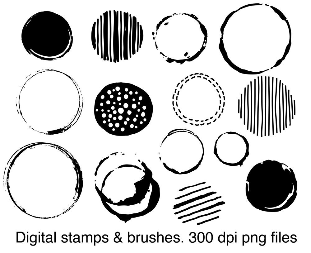 Digital Hand Painted Circle Stamps. Digital Stamps. Digital Brushes ...