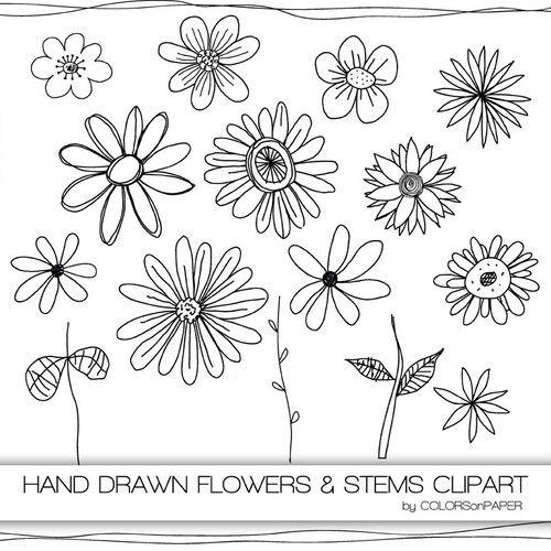 Floral Doodles Clipart Flowers Doodle Clipart Hand Drawn - Etsy