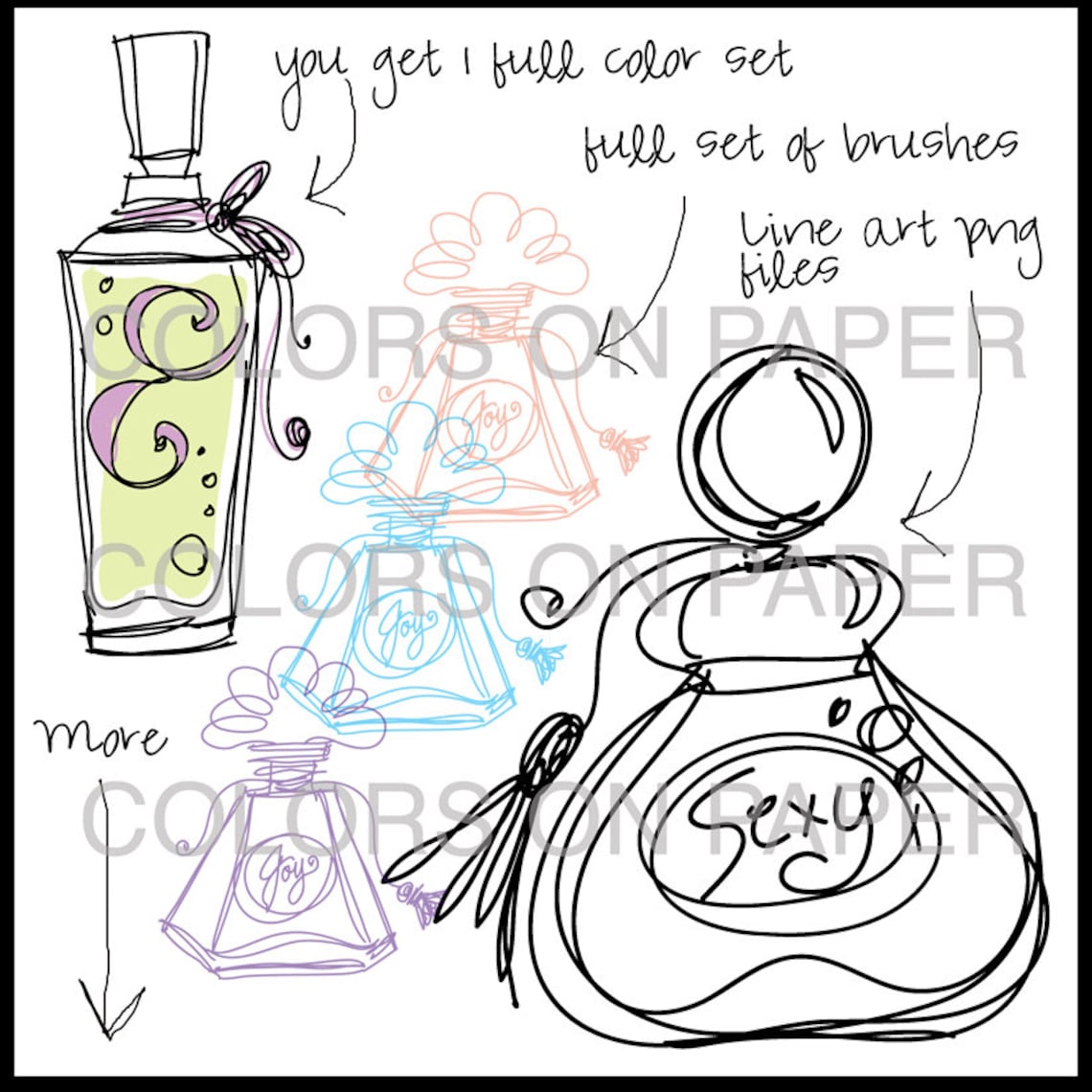 Perfume Bottle Doodles. Instant Download. Digital Clipart, Brushes ...