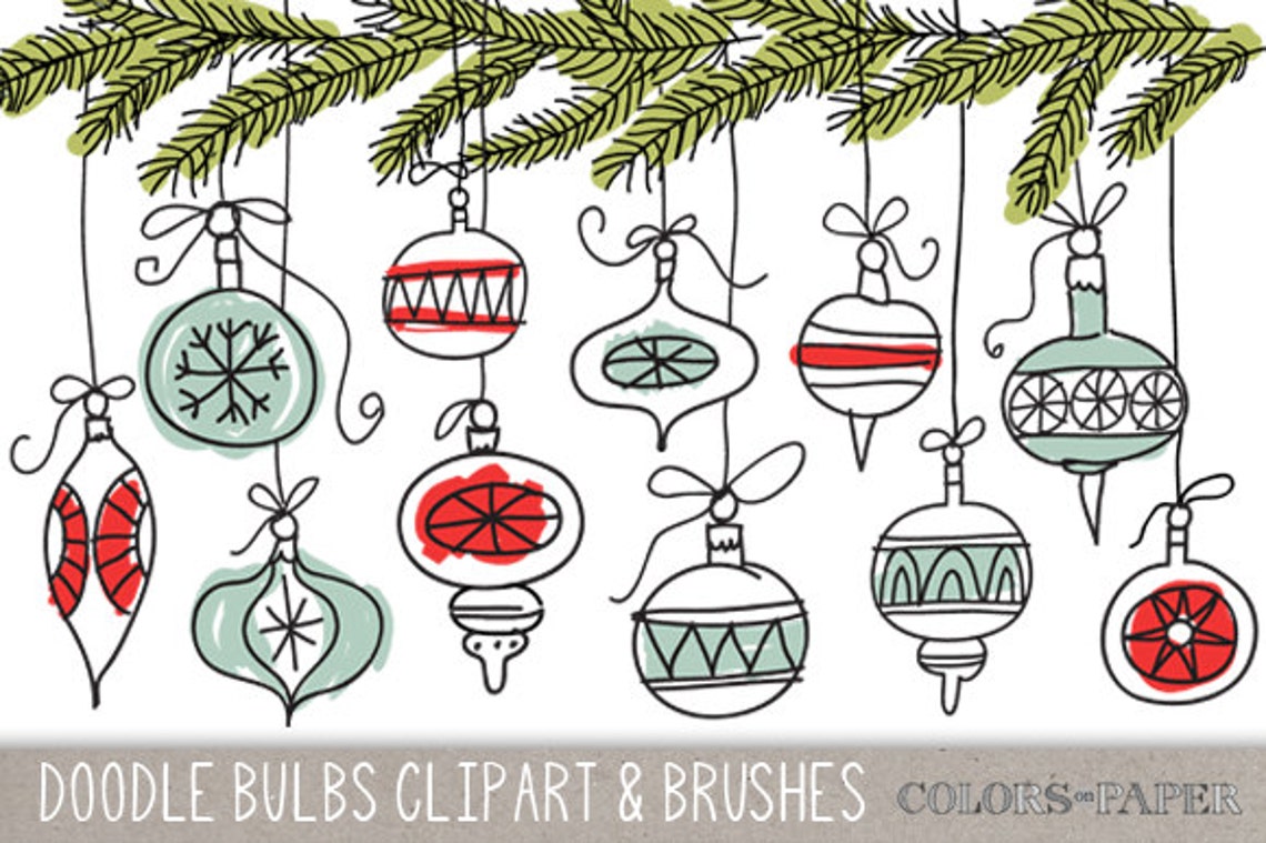 Doodle Christmas Bulbs. Digital Clipart, Brushes & Stamps. Instant ...