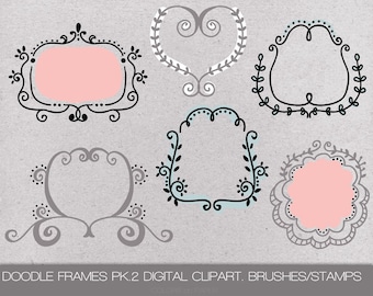 Doodle Digital Frames & Labels. Digital Clipart Photoshop | Etsy
