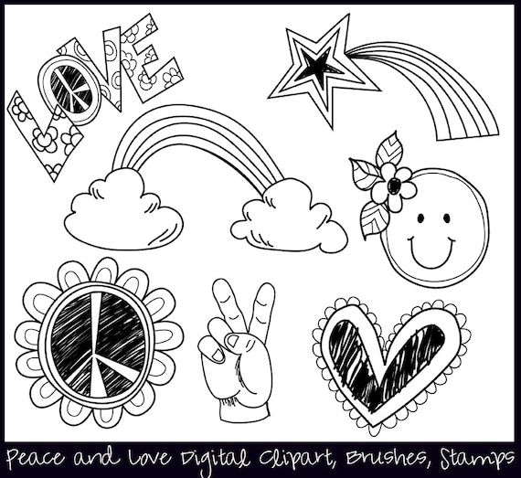 Digital Clip Art Doodle Peace/Love Elements. Instant | Etsy