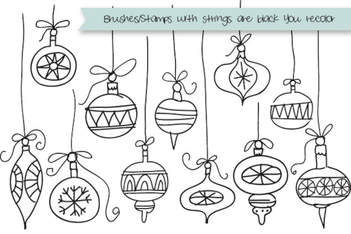 Doodle Christmas Bulbs. Digital Clipart, Brushes & Stamps. Instant ...