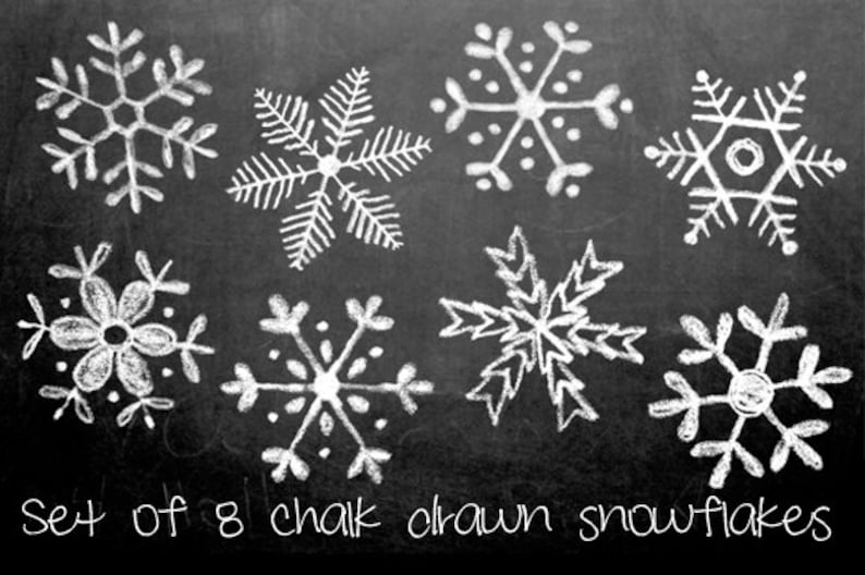Chalkboard Hand Drawn Snowflakes Clipart, Photoshop Brushes and Stamps ...