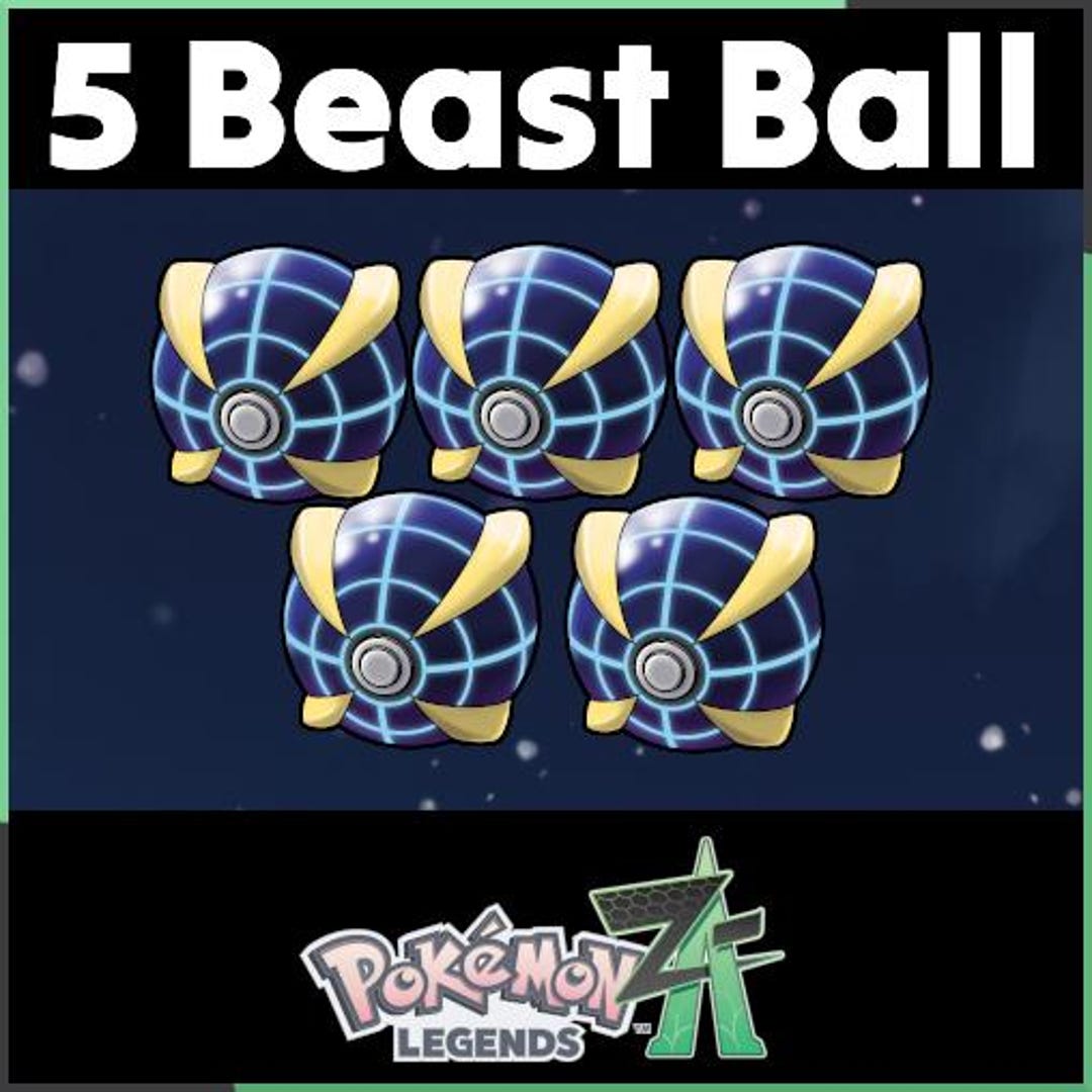 5 Beast Ball Bundle Pokemon Item Mega Pokémon Legends Z-A Hyper Balls ...