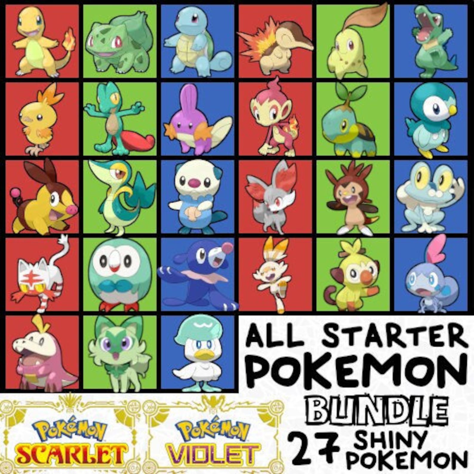 27 Shiny Starter Pokémon Bundle 6IV All Gen Starters Pokemon Scarlet ...
