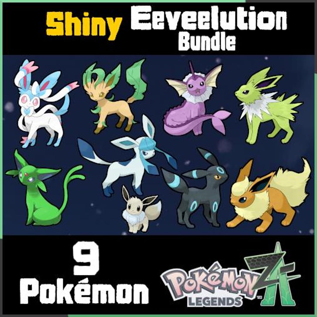 9 Shiny Eeveelution Pokemon Bundle Eevee Eeveelutions Sylveon Espeon ...