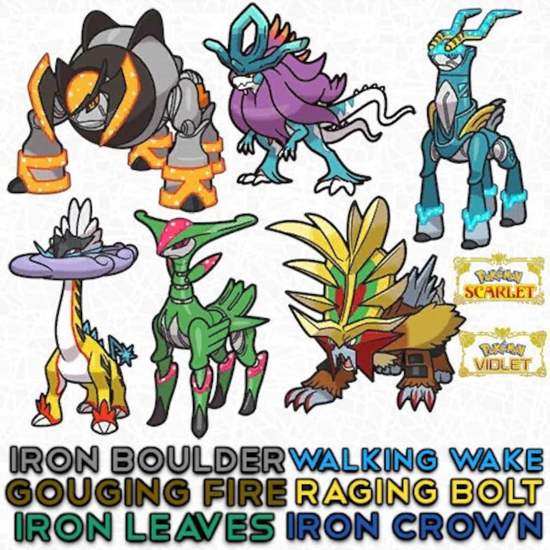 All 6 Paradox Legendary Pokémon Bundle Lv. 75 Non-shiny Iron Crown Boulder Gouging Fire Raging ...