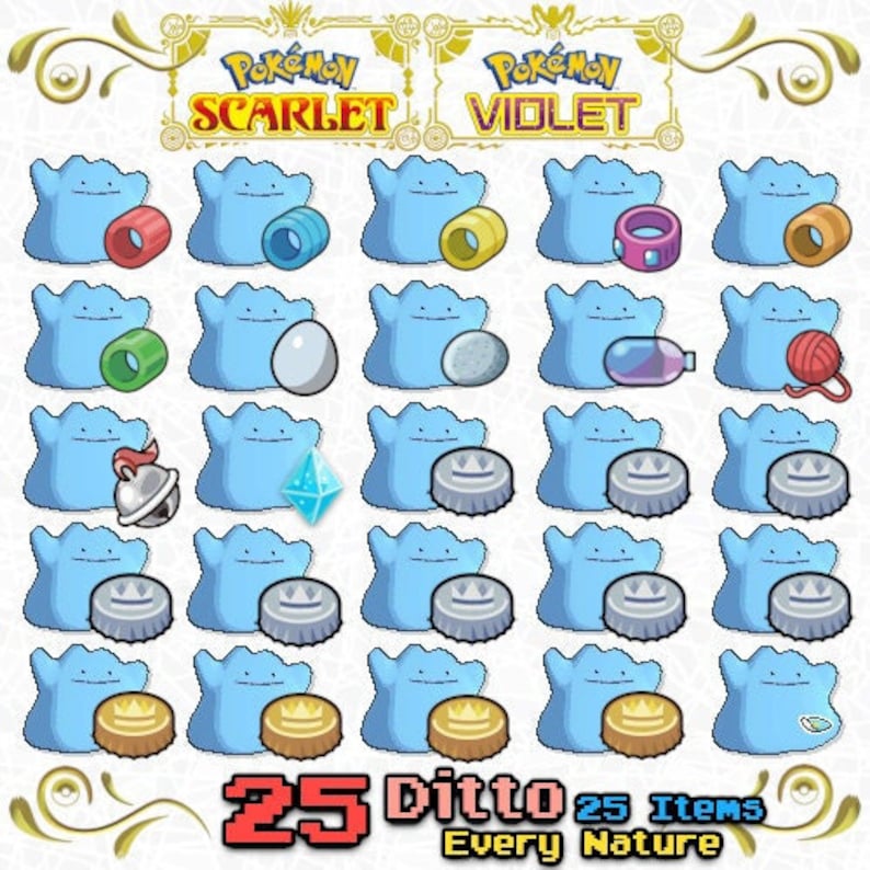 All 25 Ditto Shiny Every Nature Masuda Method JPN Region Pokémon 25 ...