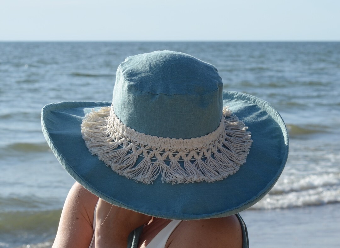 Linen Summer Hat for Female Head Sun Protection Wide Brim Bucket Hat ...