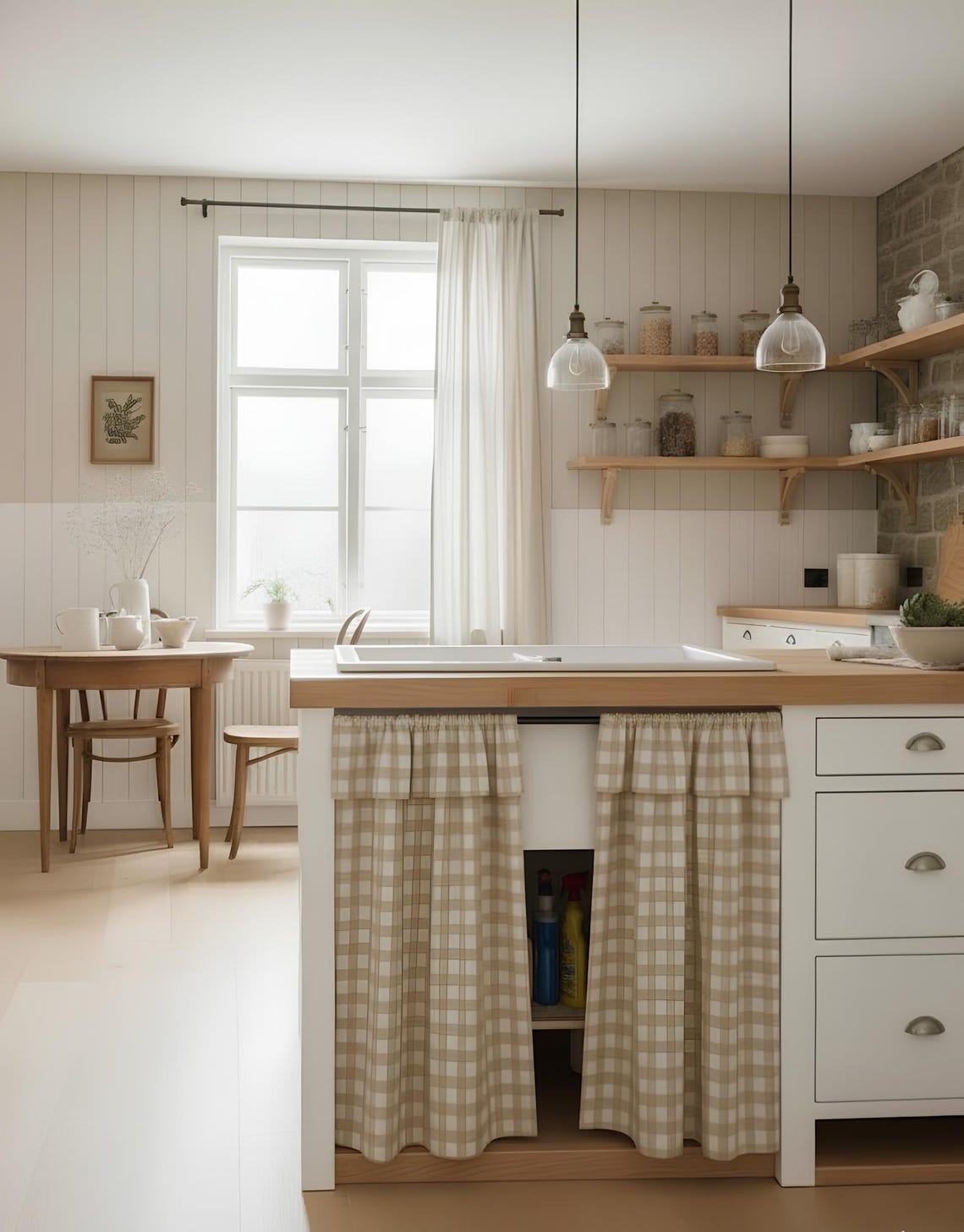 Checkered Linen Cabinet Curtains – Gingham Sink Skirt – Kitchen ...