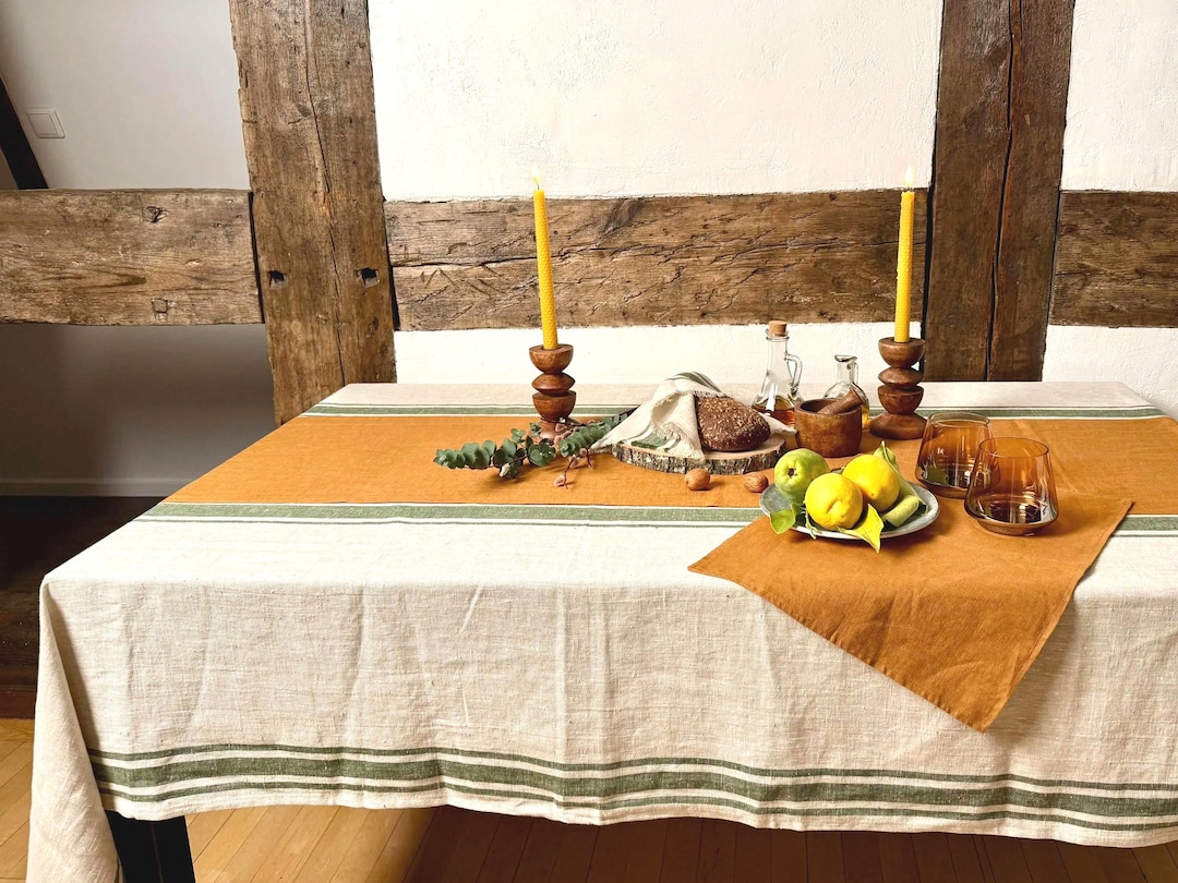 Cinnamon Linen Table Runner - Country Style Dining Accent, Washed Linen ...