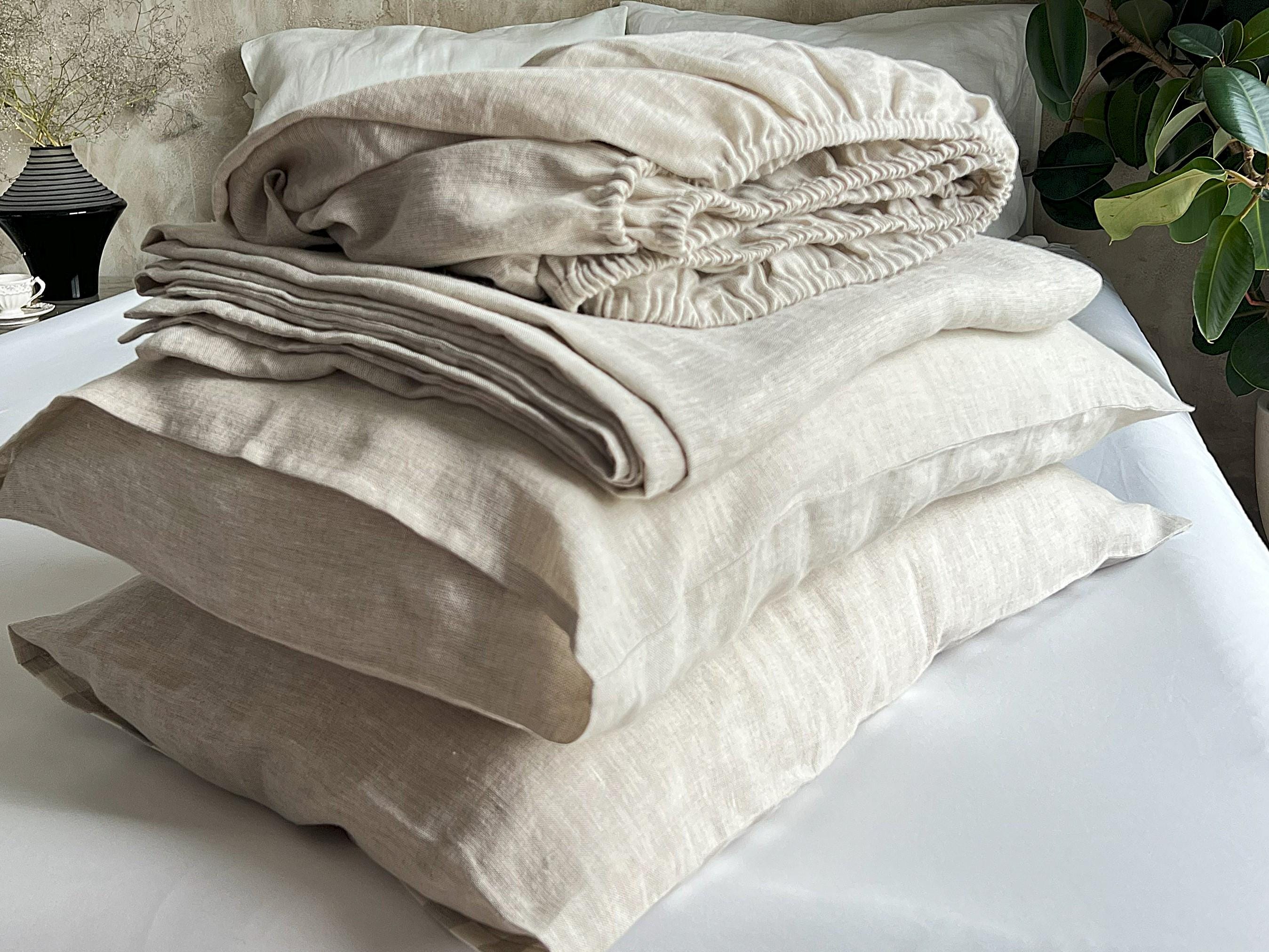 Natural Linen Sheet Set , Soft Organic Linen Bed Set , Beige Linen Bed ...