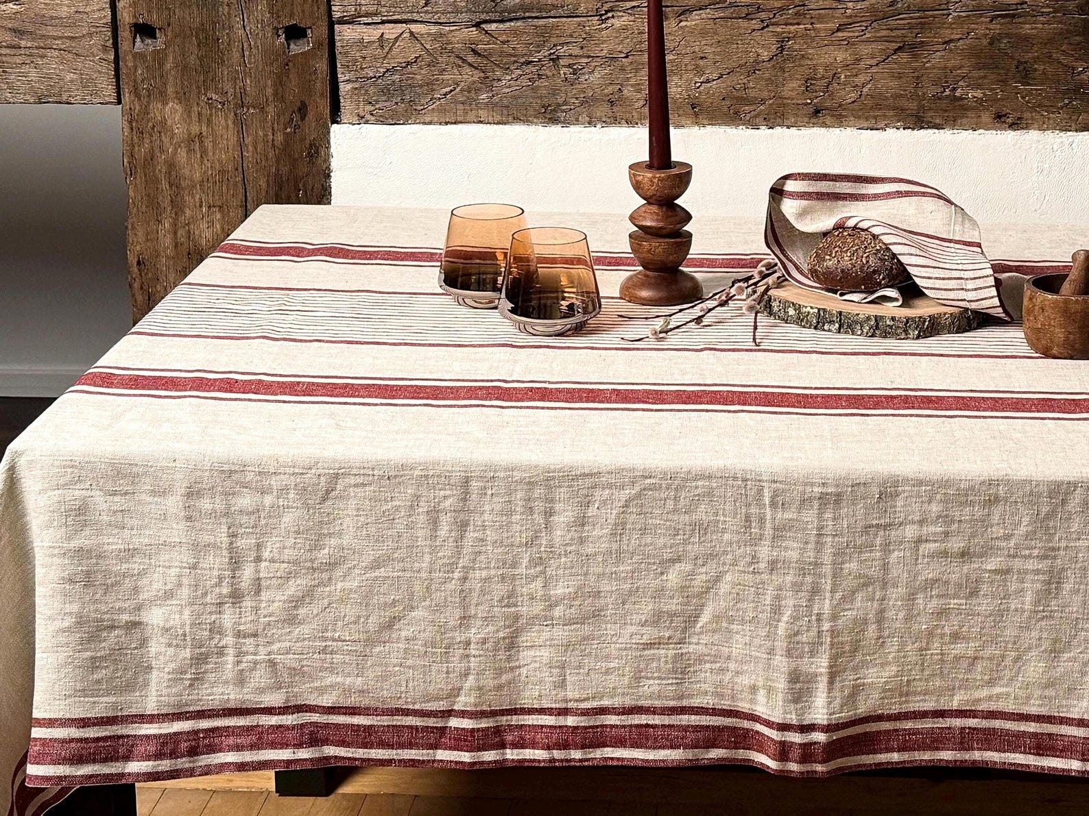 French Stripe Linen Tablecloth, Heavy Linen Ticking Table Cloth ...