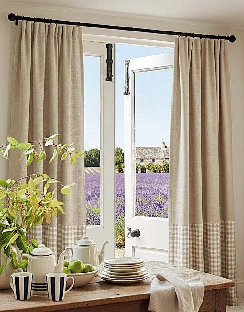 Cortinas de lino estilo granja, paneles de estilo francés para ...