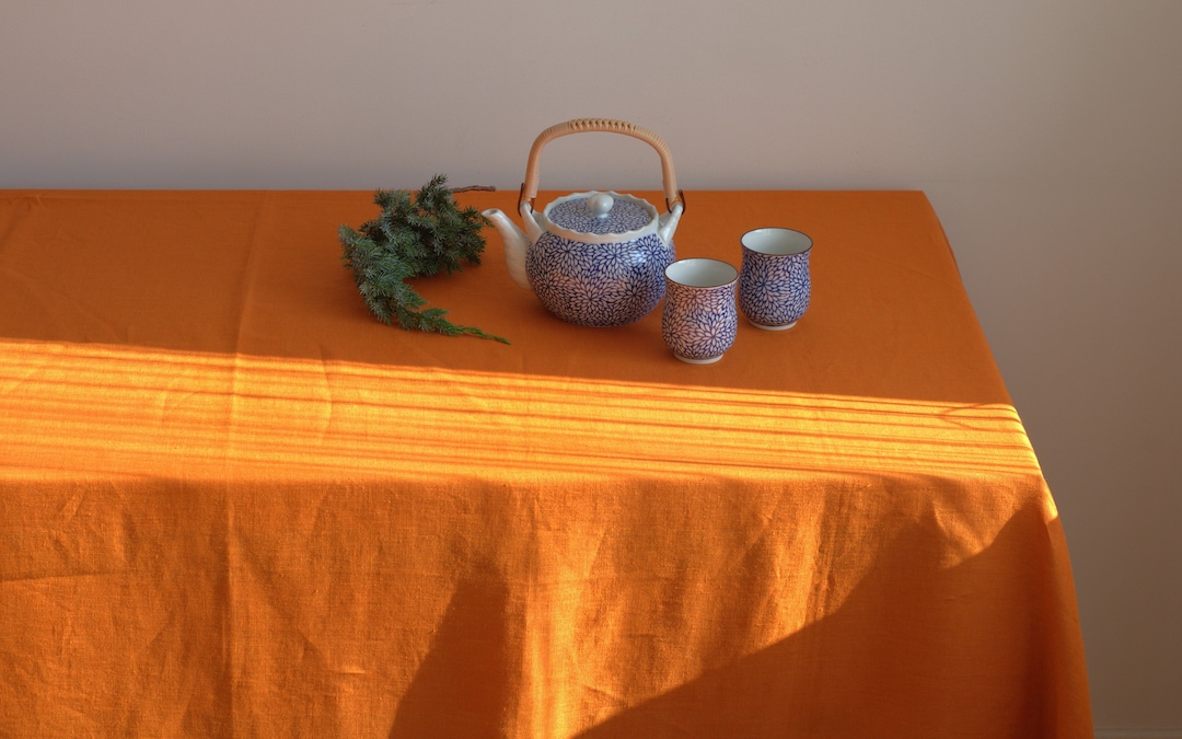 Orange Linen Tablecloth – handmade Boho Table Cover, Custom Table Linen ...