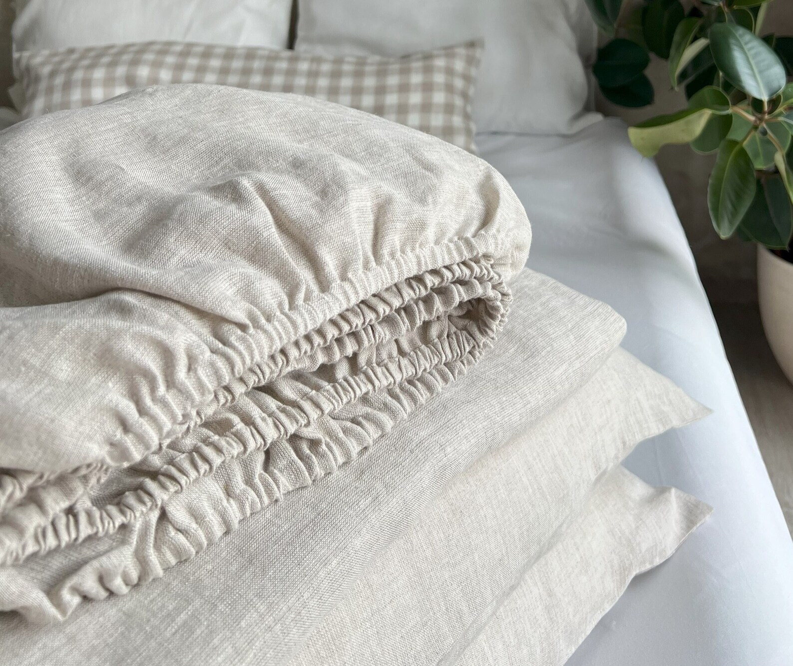 Natural Linen Sheet Set , Soft Organic Linen Bed Set , Beige Linen Bed ...