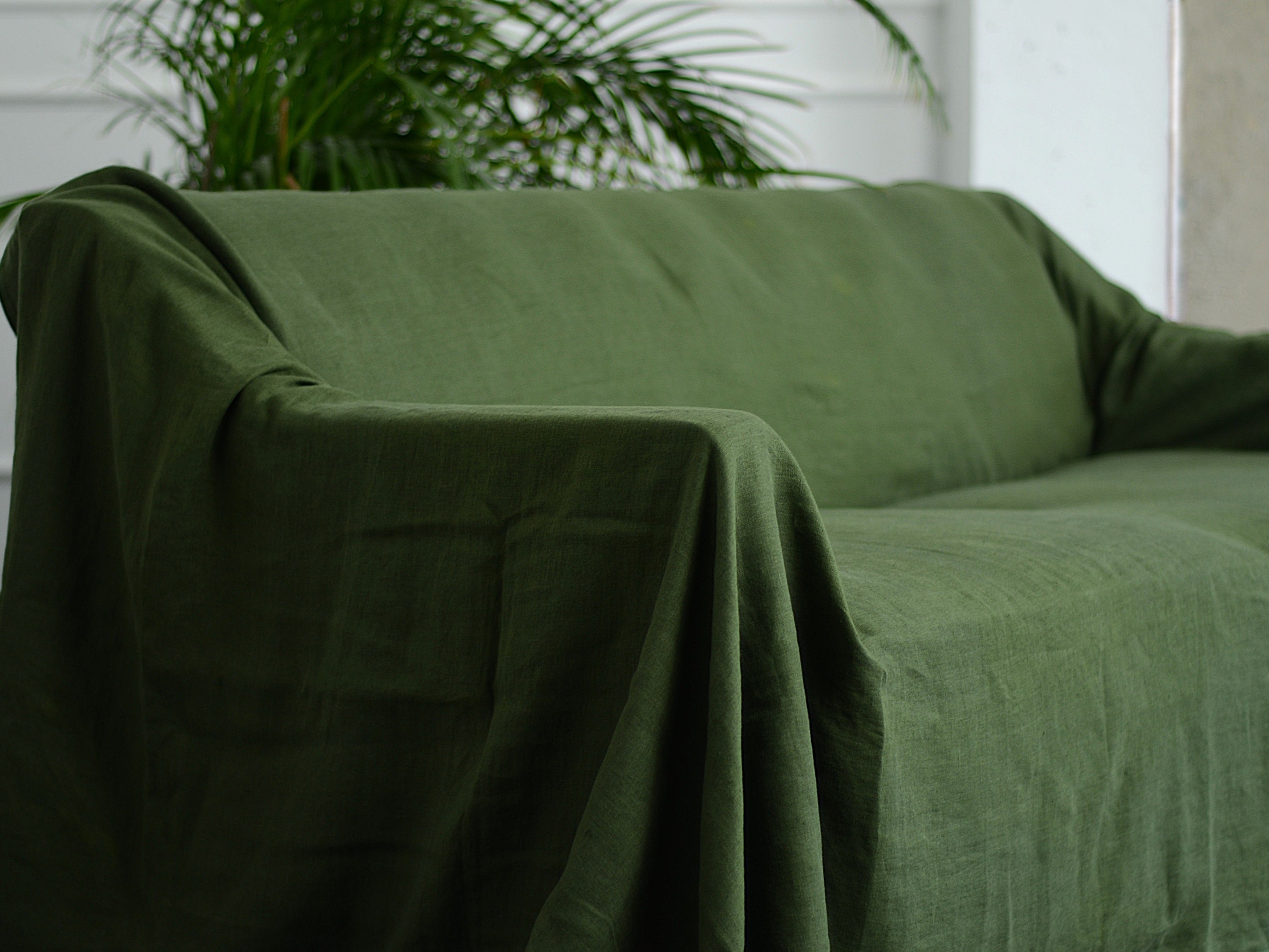 Green Linen Sofa Cover/natural Sectional Cover/soft Linen Any Size Couch Throw/large Linen ...
