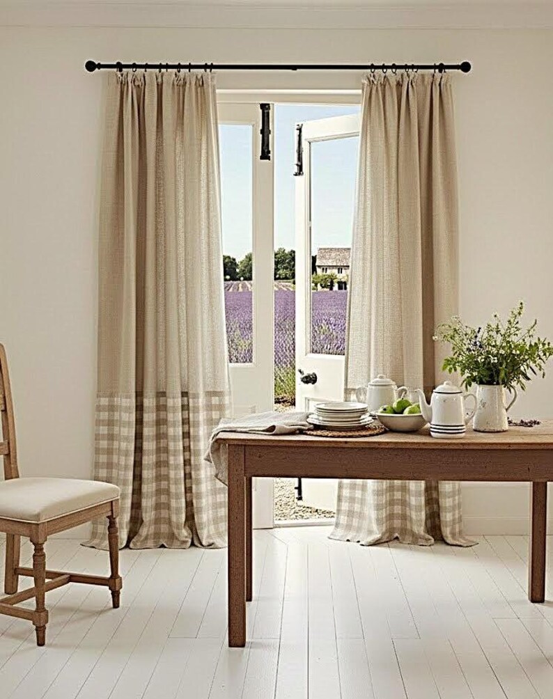 Cortinas de lino estilo granja, paneles de estilo francés para ...