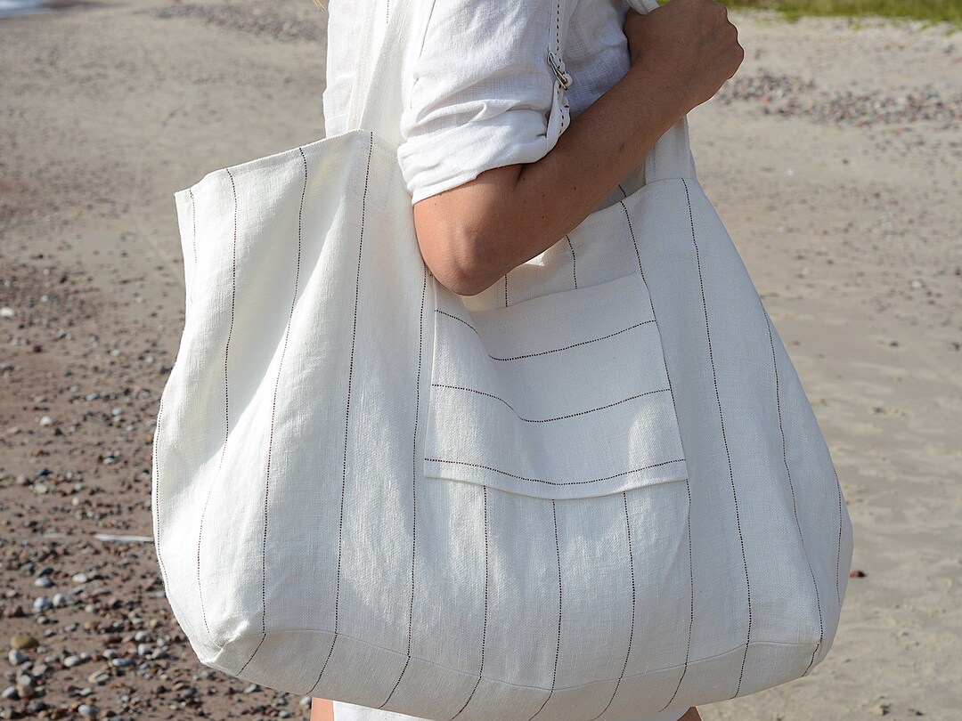 Linen Bag , Oversized White Women Linen Beach Bag Summer Tote Bag ...