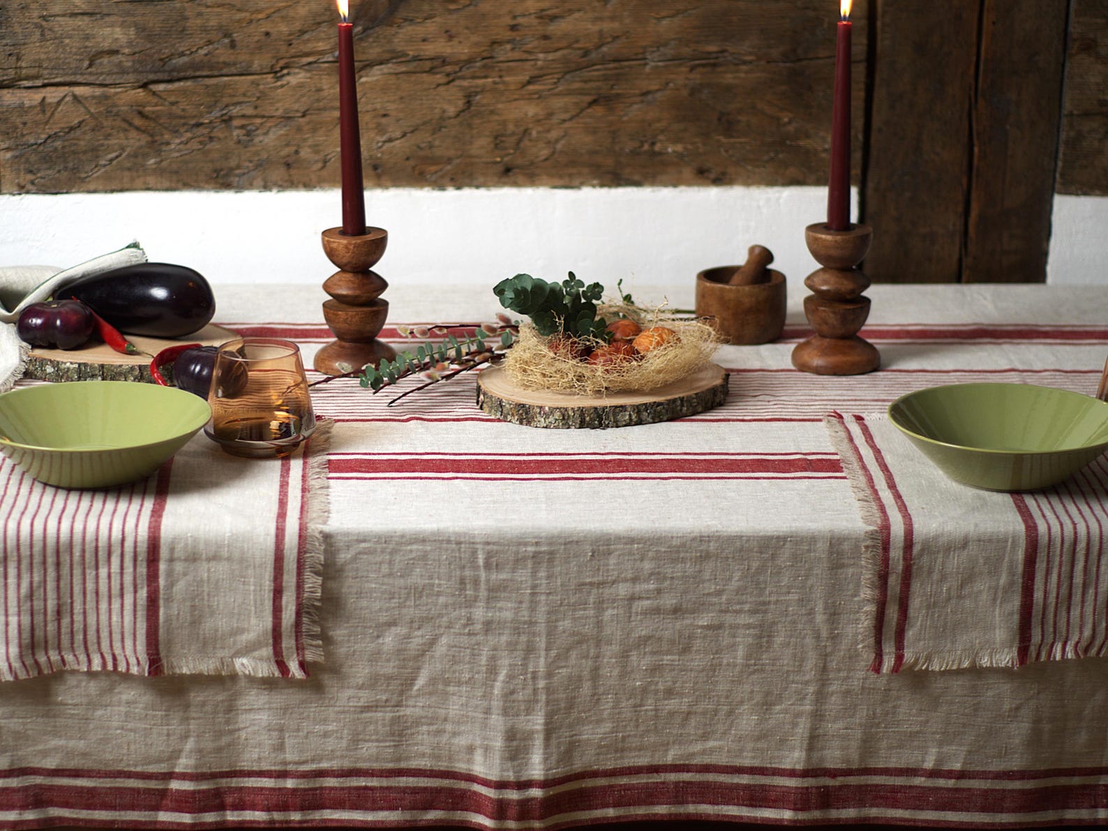 French Country Linen Tablecloth, Heavy Linen Ticking Table Cloth ...