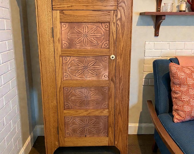 Oak Pie Safe Cabinet With Pierced Copper Front - Farmhouse Storage - Etsy