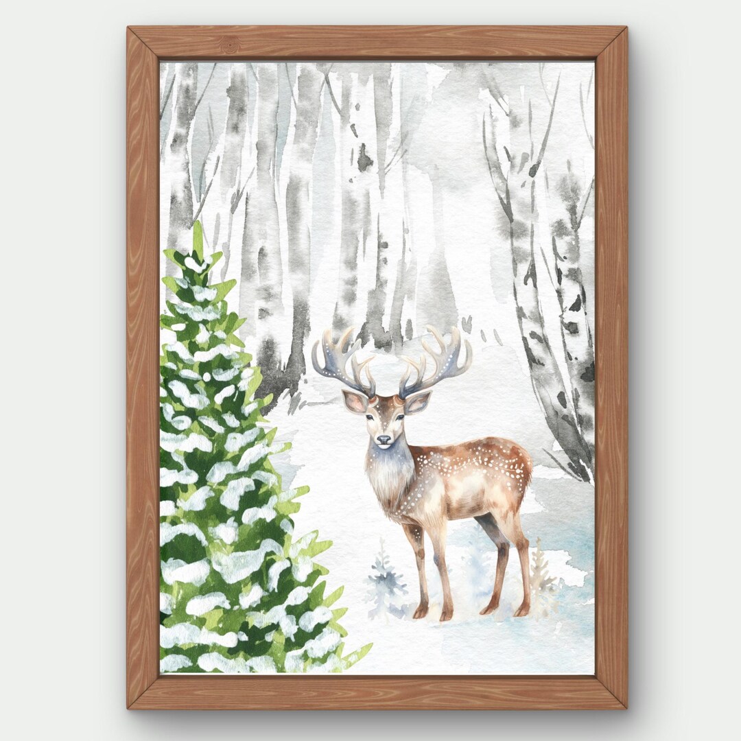Printable Reindeer, Christmas Wall Art, Cottagecore Holiday Decor ...