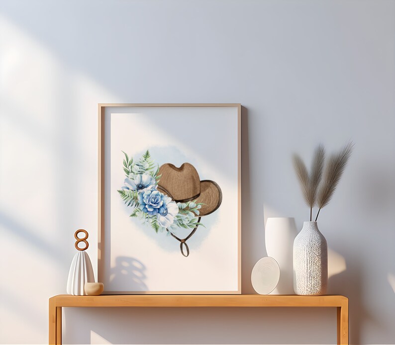 Blue Cowboy Boots Prints, Printable Wall Art, Coquette Room Decor ...