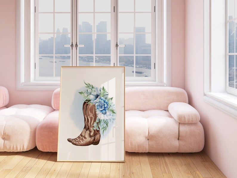 Blue Cowboy Boots Prints, Printable Wall Art, Coquette Room Decor ...