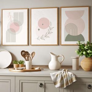 Boho Wall Art Set of 3 Blush Sage, Scandi Art, Boho Wall Decor, Blush ...