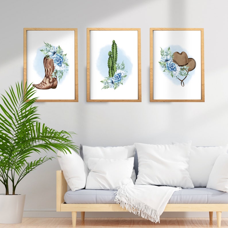 Blue Cowboy Boots Prints, Printable Wall Art, Coquette Room Decor ...