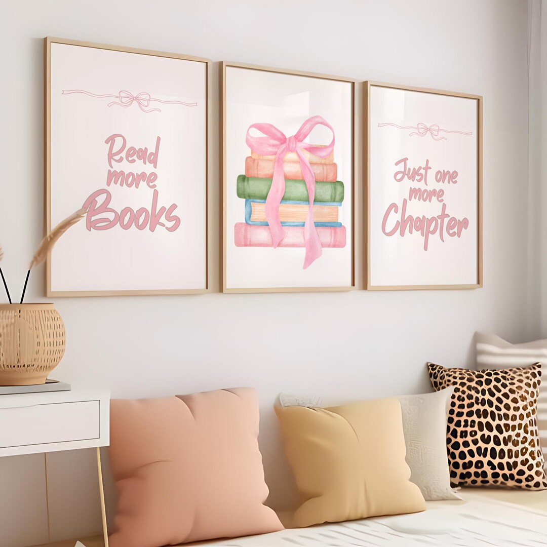 Read More Books Wall Art, Just One More Chapter Print, Pink Coquette ...
