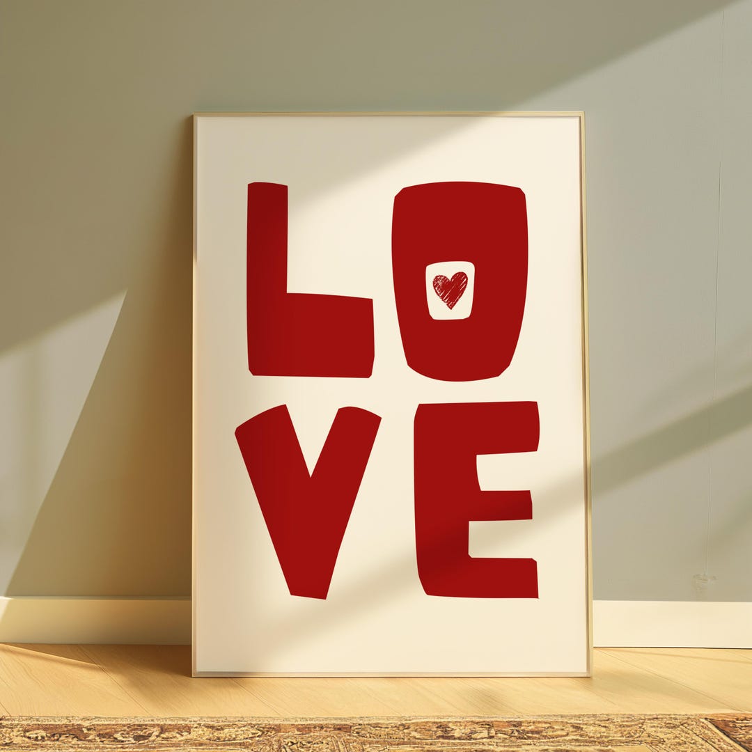 Valentine's Day Poster, Love Wall Art Print, Retro Typography Poster ...
