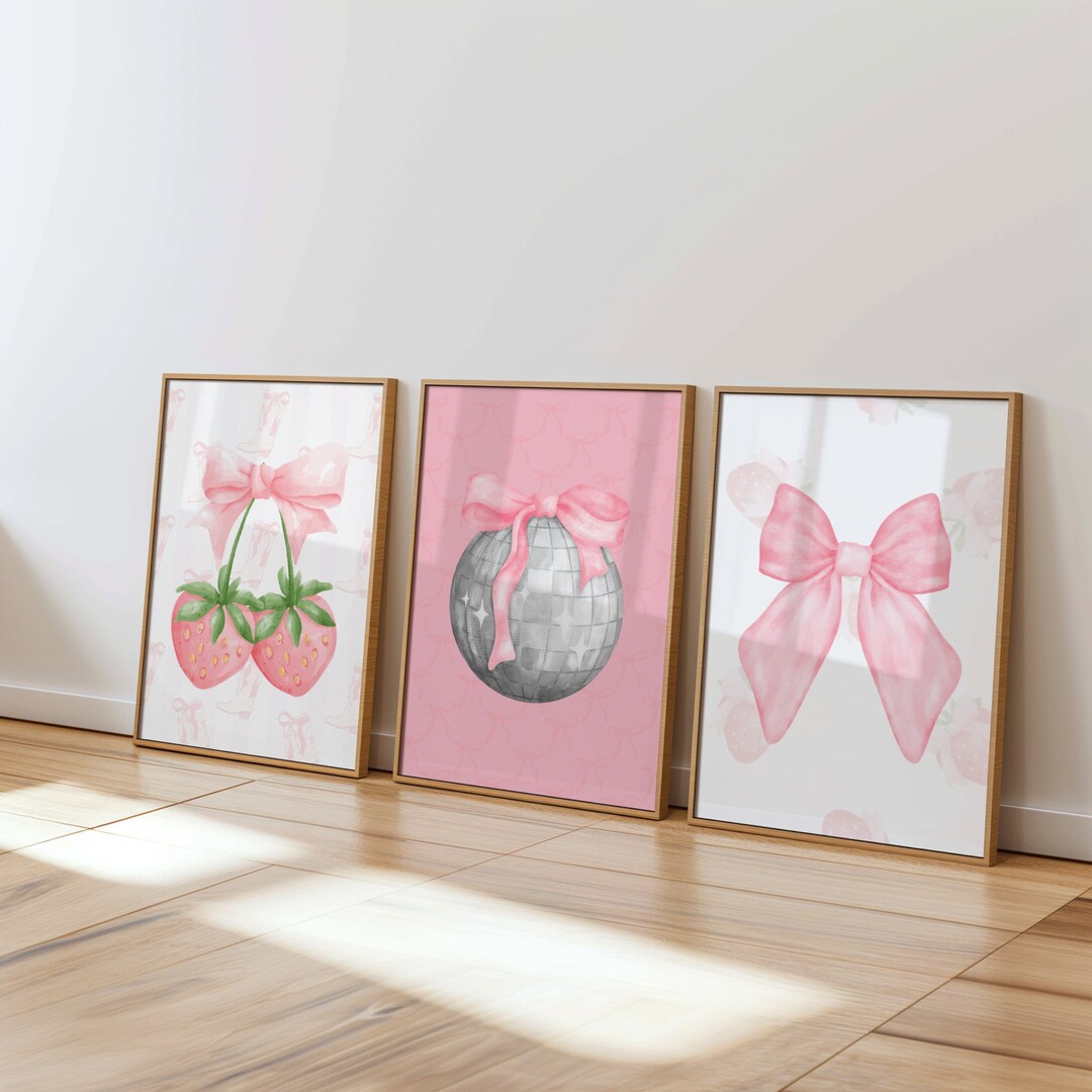 Love Shack Fancy Wall Art, Coquette Pink Bow Prints, Trendy Disco Ball ...