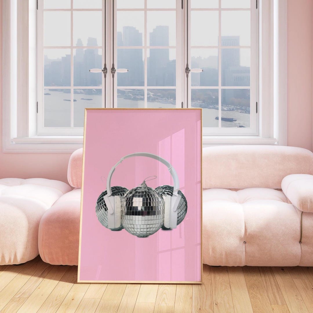 Pink Disco Ball Print, DJ Poster, Disco Ball Art, Mirror Ball Design ...