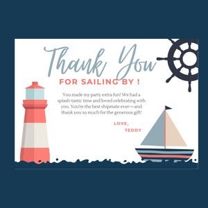 Nautical Thank You Card Navy Red Sailor Theme Printable Editable Canva ...