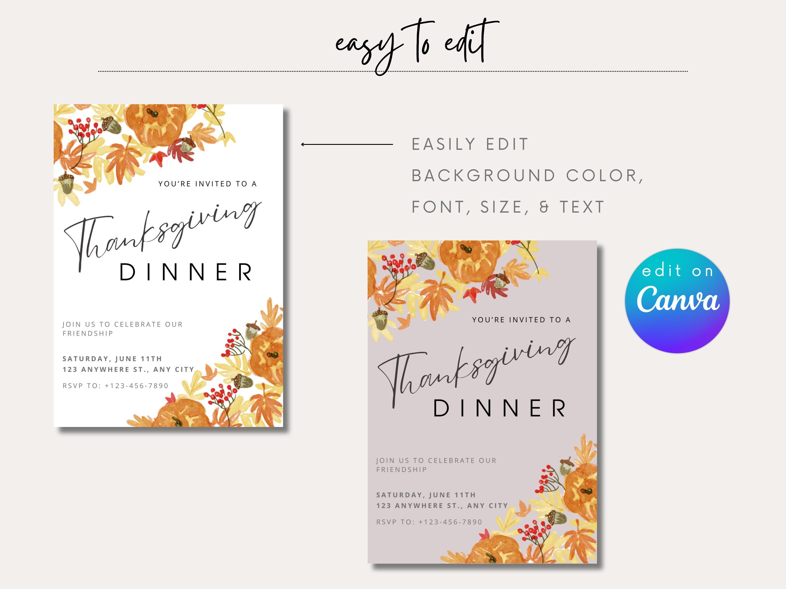 Thanksgiving Invitation Thanksgiving Dinner Evite Thanksgiving Digital ...