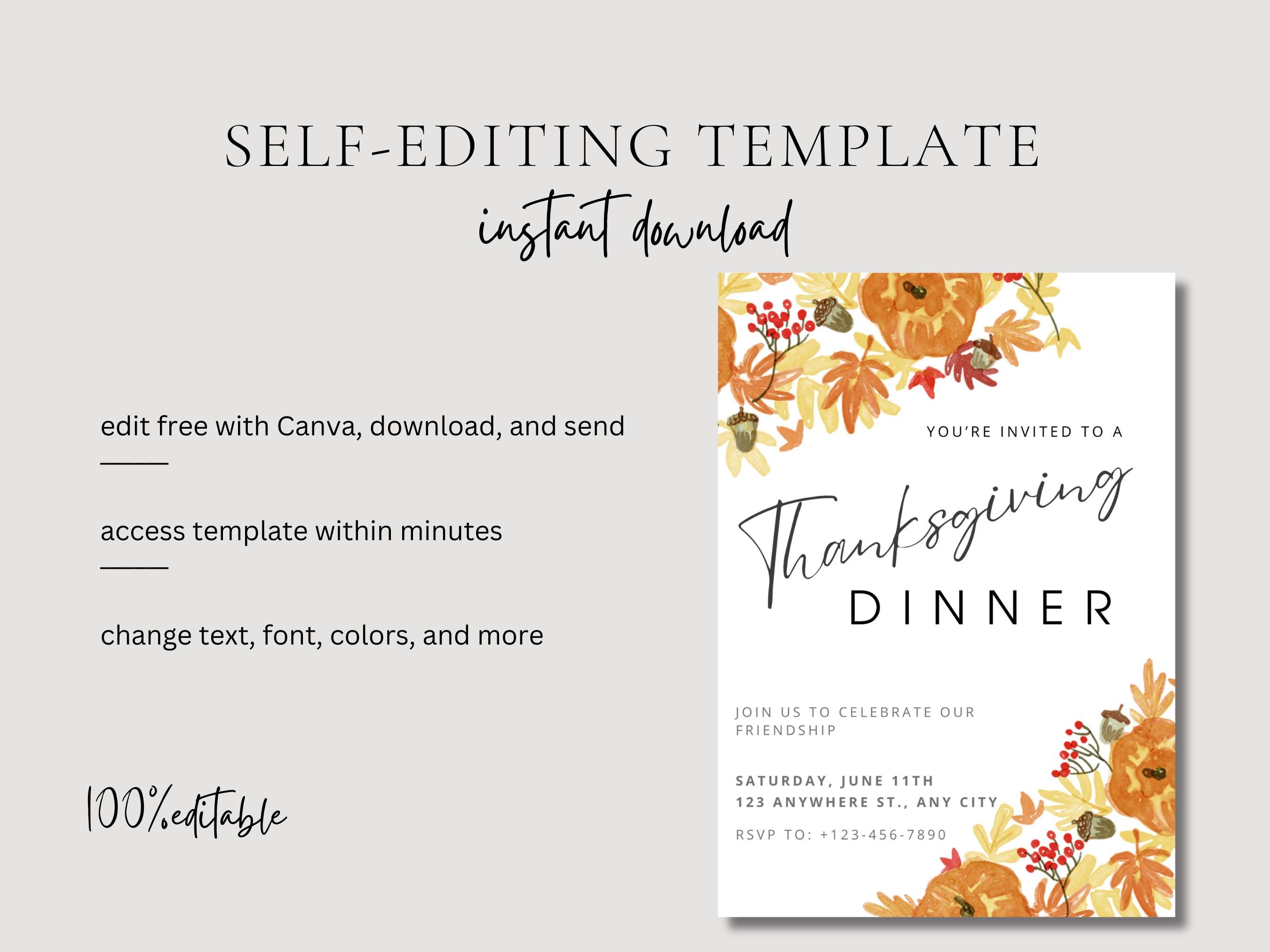 Thanksgiving Invitation Thanksgiving Dinner Evite Thanksgiving Digital ...