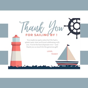 Nautical Thank You Card Navy Red Sailor Theme Printable Editable Canva ...