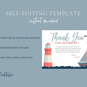 Nautical Thank You Card Navy Red Sailor Theme Printable Editable Canva ...