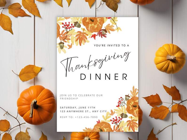 Thanksgiving Invitation Thanksgiving Dinner Evite Thanksgiving Digital ...