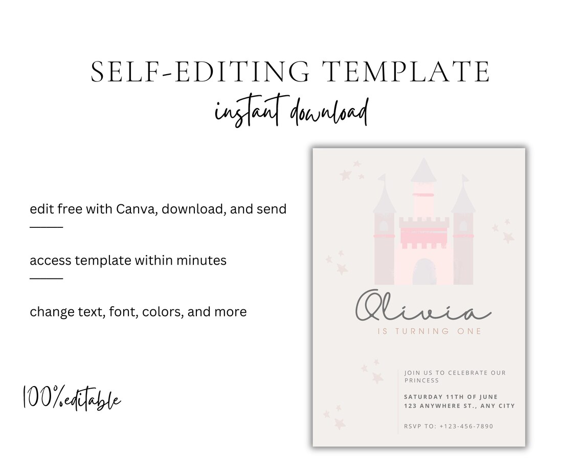 Modern Digital Castle Invitation Royal Evite Sparkle Custom Invite for ...
