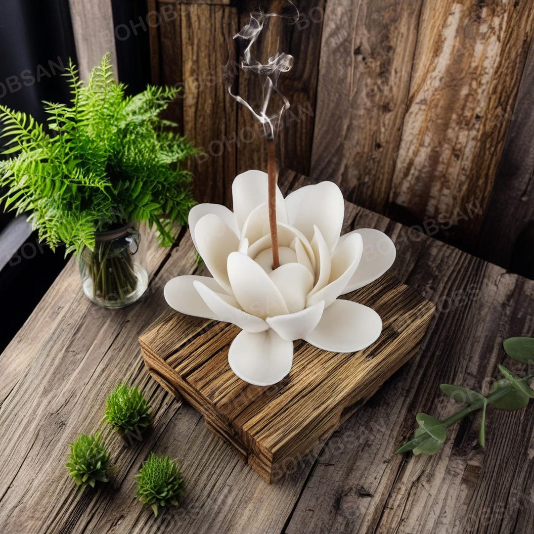 Round White Lotus Shape Ceramic Incense Stick Holder, Gift for Friends ...