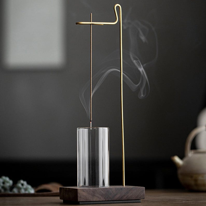 Minimalist Walnut Inverted Incense Holder, Incense Base With Glass Cup ...