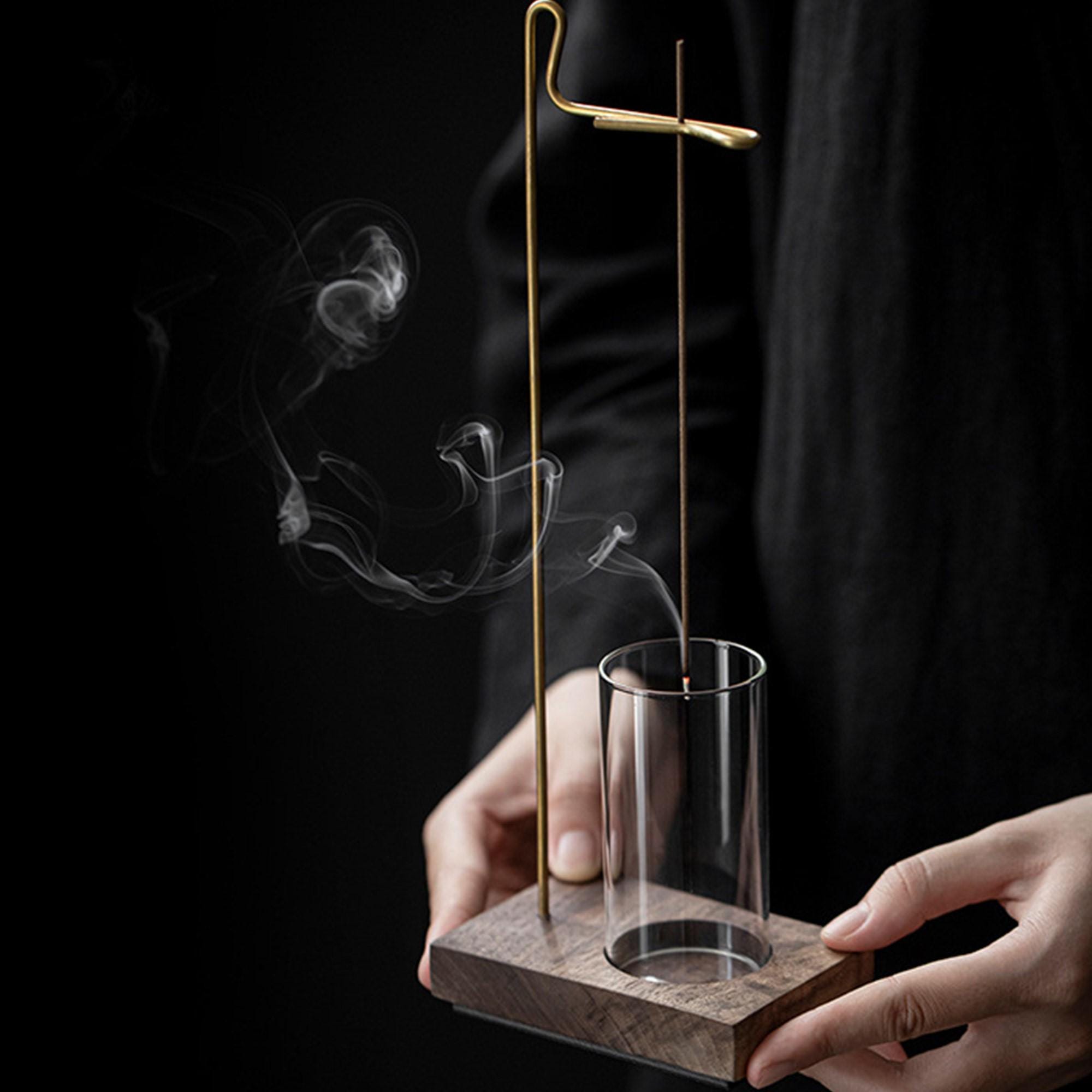 Minimalist Walnut Inverted Incense Holder, Incense Base With Glass Cup ...